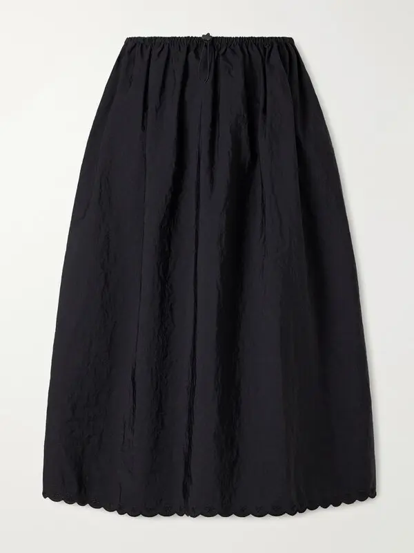 Cecilie Bahnsen Cbfiella' Embroidered Scalloped Taffeta Midi Skirt - Black