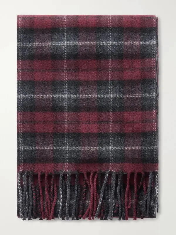 Etro Fringed Checked Wool Scarf - Red