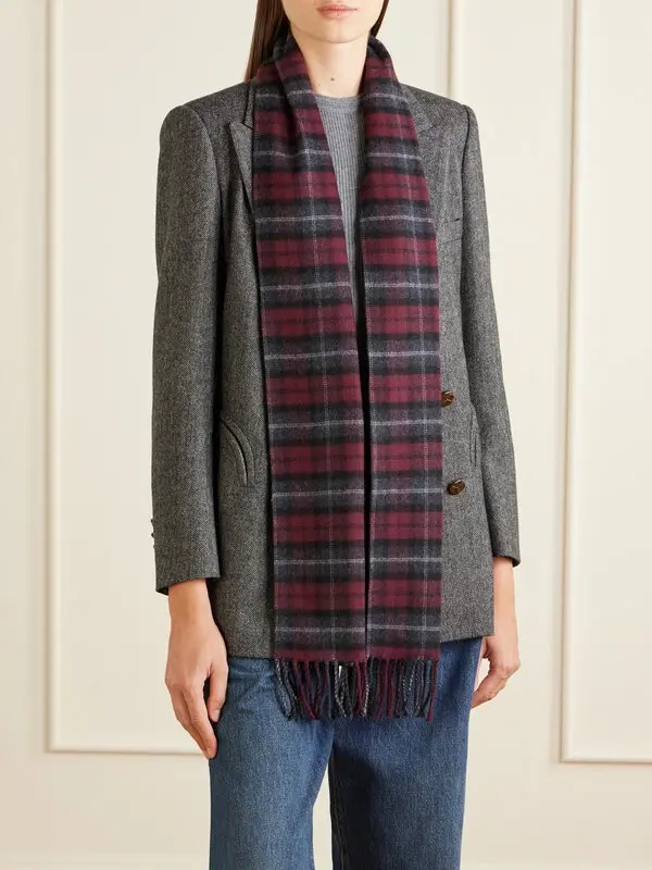 Etro Fringed Checked Wool Scarf