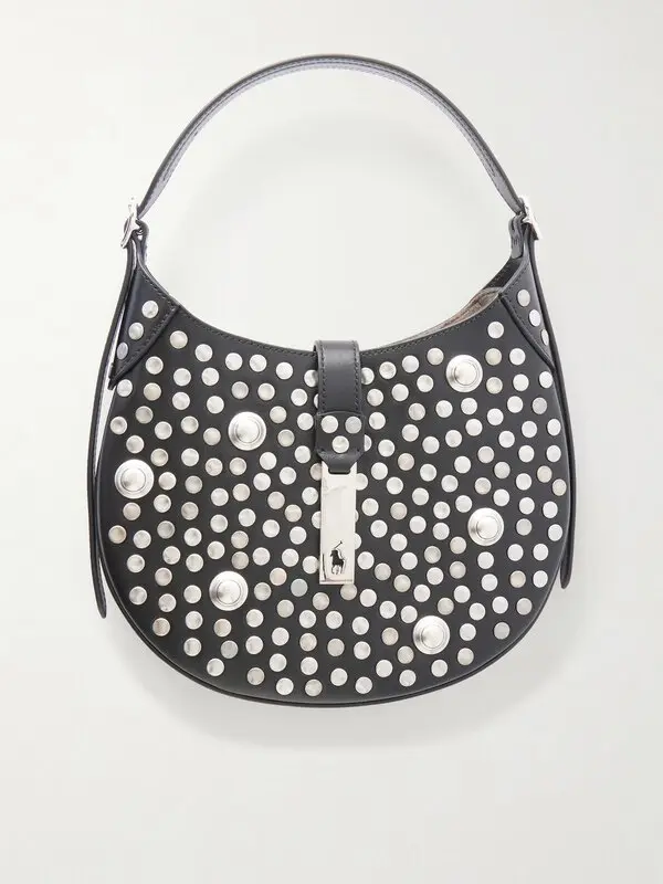 Polo Ralph Lauren Studded Leather Shoulder Bag - Black