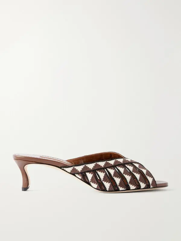 Manolo Blahnik Trofesamu Woven Leather Mules - Brown