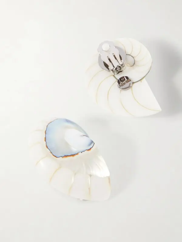 JULIETTA Rhodium-plated Shell And Resin Nautilus Earrings - White