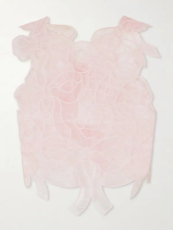 Cecilie Bahnsen Aya Embroidered Crinkled Organza Top - Pink