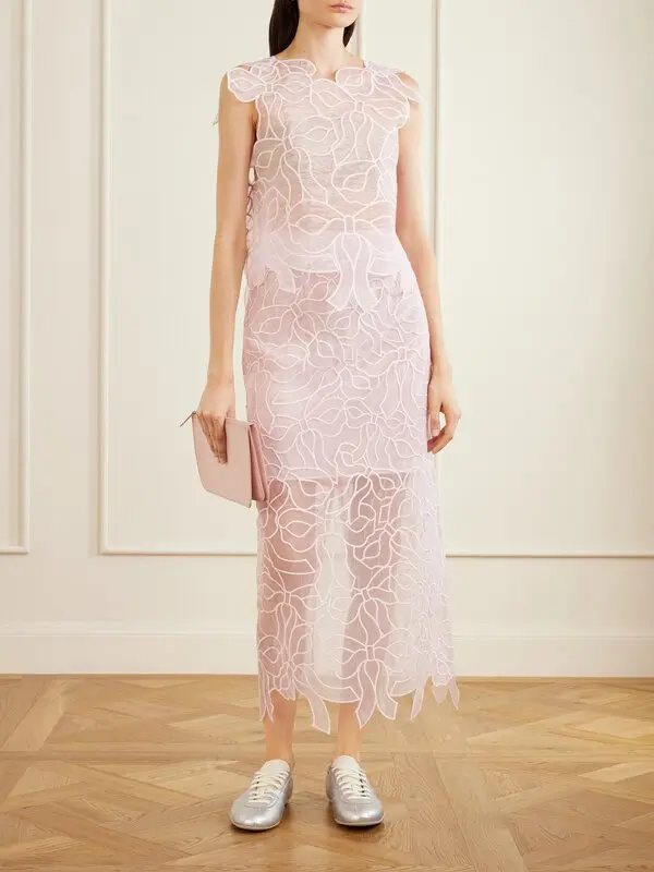 Cecilie Bahnsen Aya Embroidered Crinkled Organza Top
