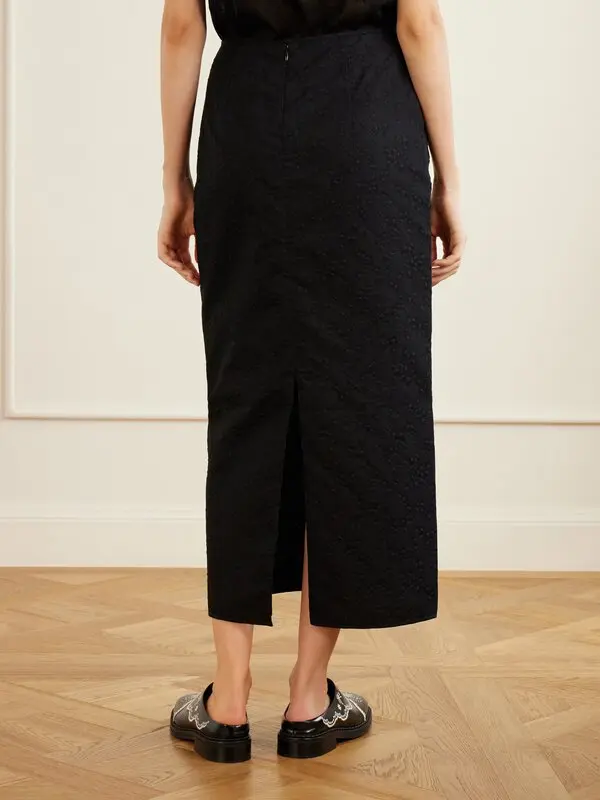 Cecilie Bahnsen Cbuka Cotton-blend Matelassé Midi Skirt - Black