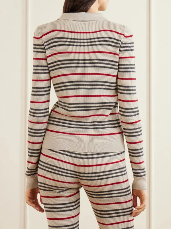 THE ELDER STATESMAN Libeccio Striped Wool, Silk, And Linen-blend Knitted Polo - Neutrals