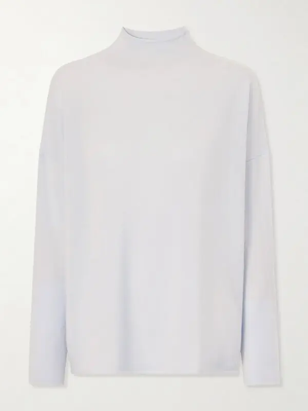 ALLUDE Cashmere Mock Neck Sweater - Blue