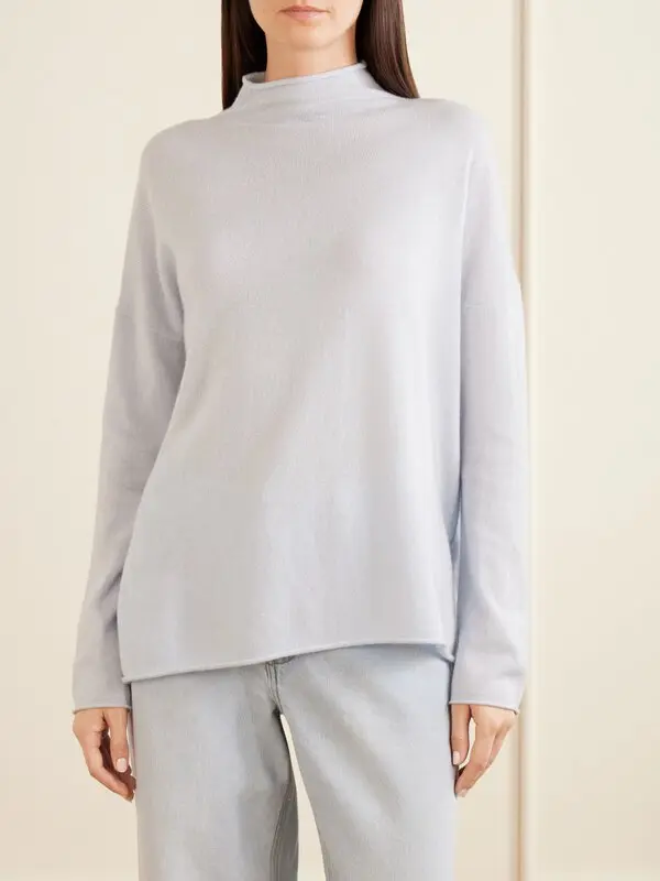 ALLUDE Cashmere Mock Neck Sweater - Blue