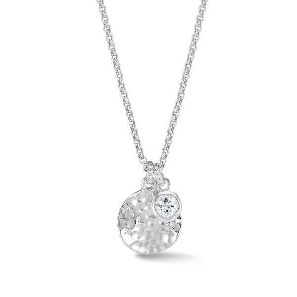 DOWER & HALL Hammered Disc & White Topaz Array Pendant - Silver