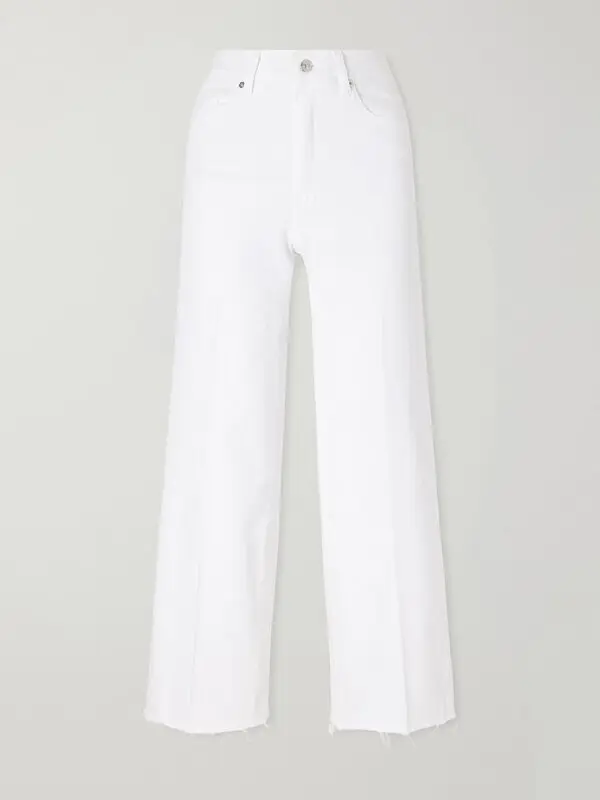 FRAME High Rise Wide Frayed High-rise Wide-leg Jeans - White