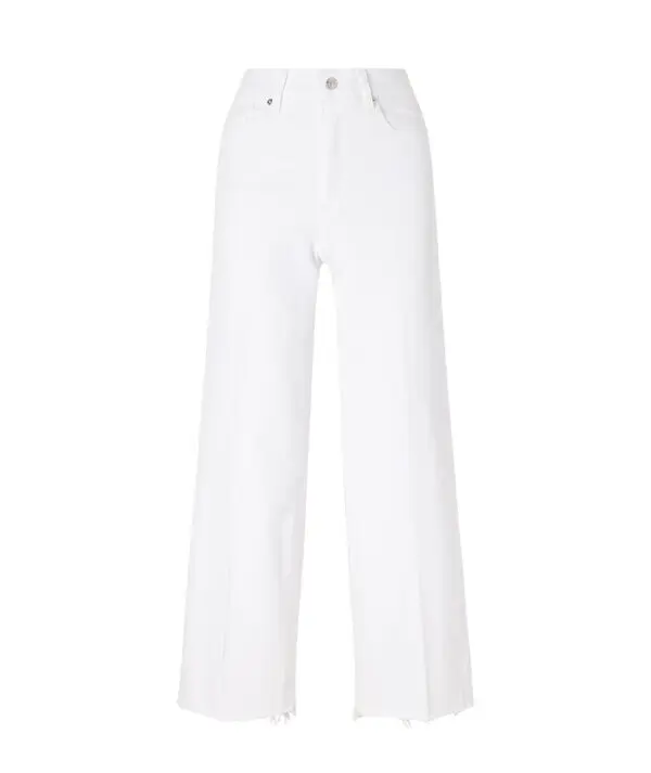 FRAME Le Slim Palazzo Frayed High-rise Wide-leg Jeans - White