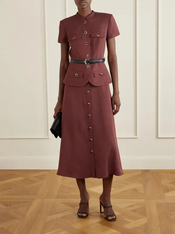 SELF-PORTRAIT Belted Peplum Midi Dress