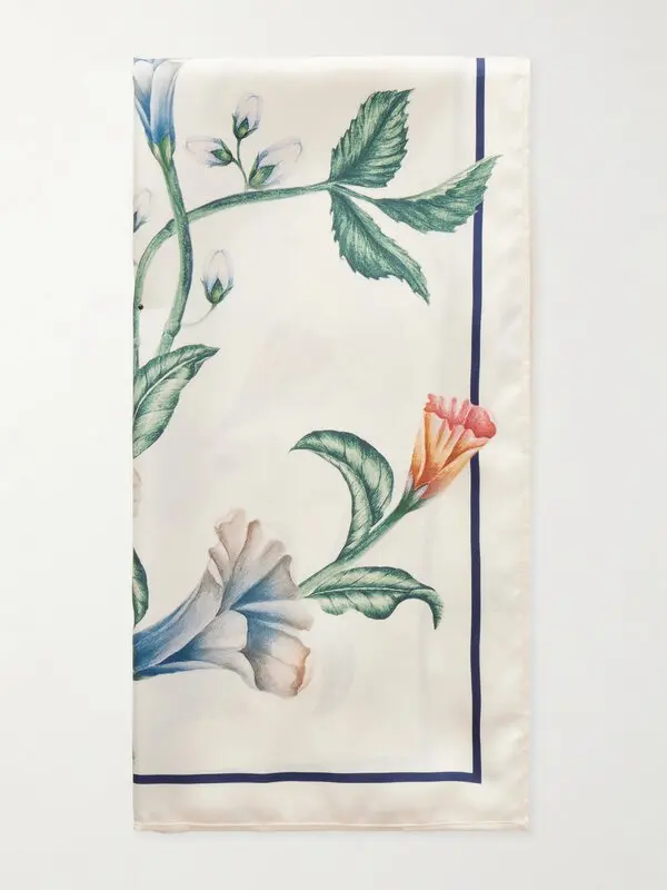 Agua Bendita Ceiba Brisa Floral-print Silk-twill Scarf - Neutrals