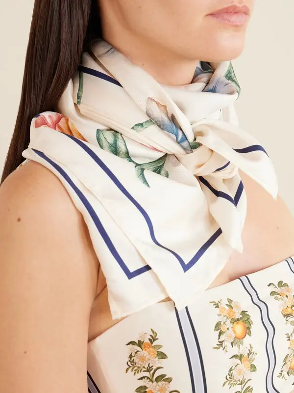Agua Bendita Ceiba Brisa Floral-print Silk-twill Scarf - Neutrals