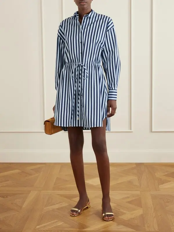Carolina Herrera Striped Cotton-blend Poplin Mini Shirt Dress - Blue