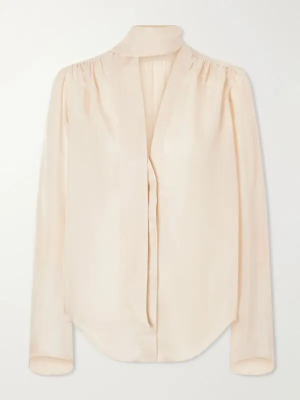 Maria Mcmanus Scarf-detailed Satin Blouse - Neutrals