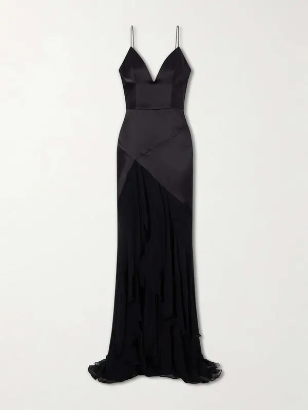 Alex Perry Paneled Silk-satin And Georgette Gown - Black