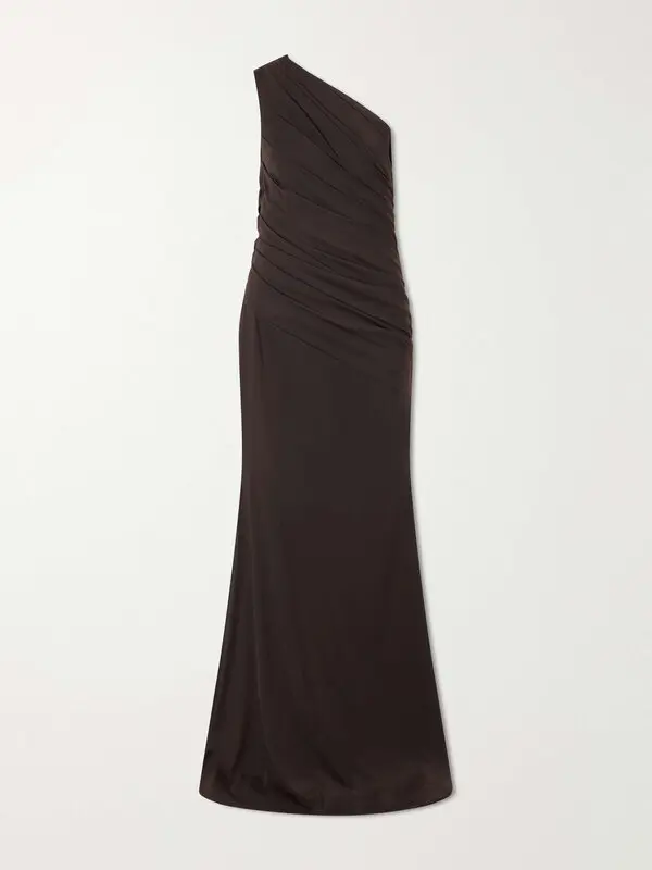 Alex Perry One-shoulder Gathered Jersey Gown - Dark Gray