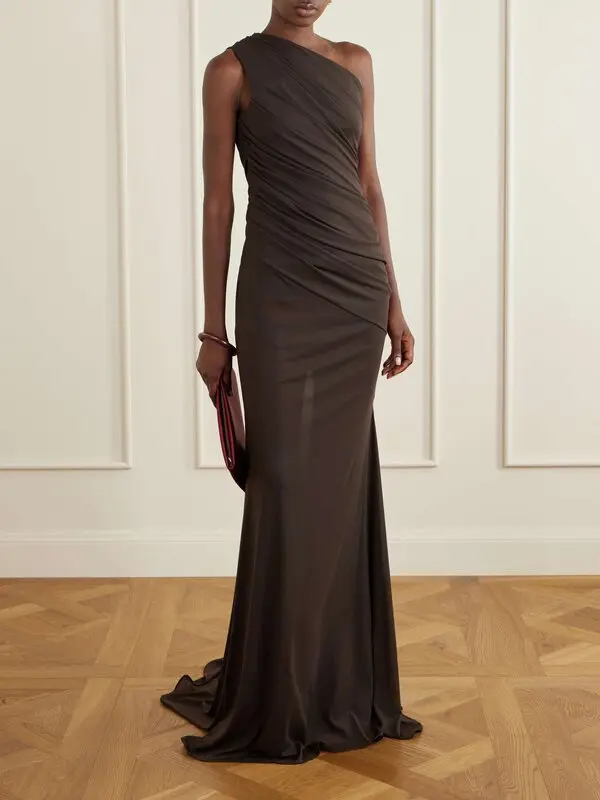 Alex Perry One-shoulder Gathered Jersey Gown