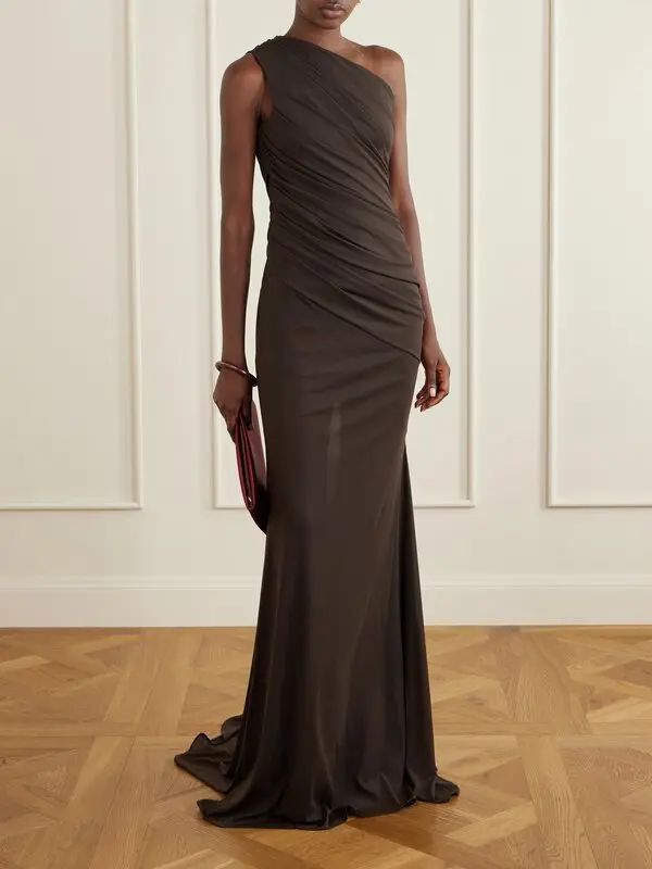 Alex Perry One-shoulder Gathered Jersey Gown
