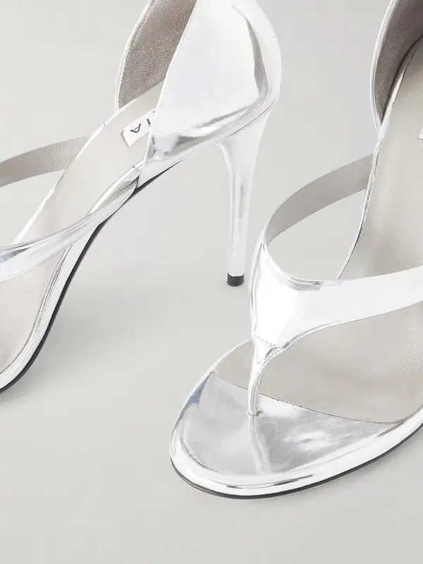 Alaïa Metallic Leather 90mm Thong Sandals - Silver