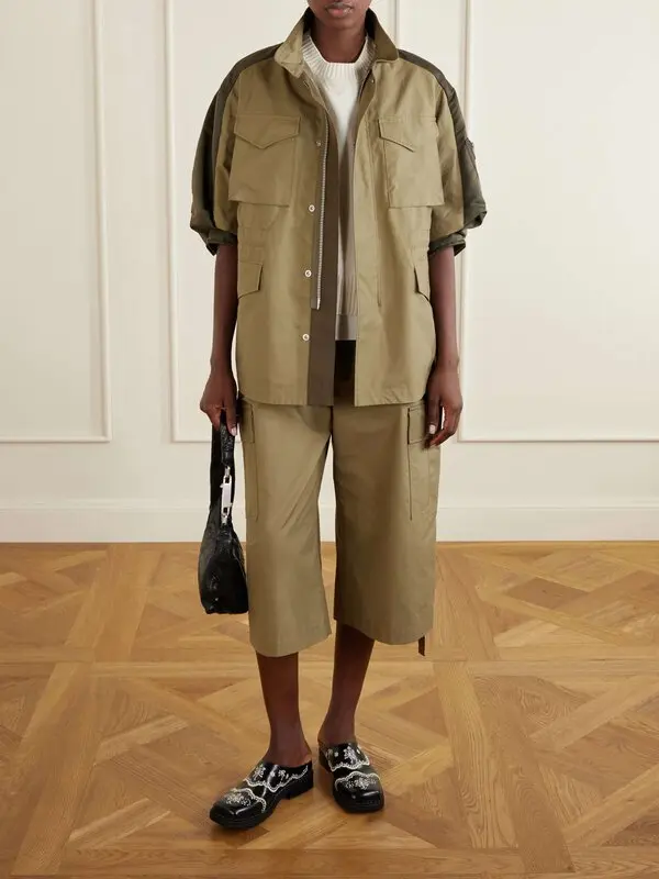 Sacai Cotton Wide-leg Cargo Pants - Beige
