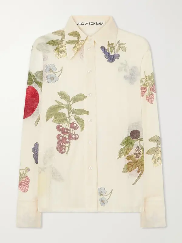 Alix Of Bohemia Printed Cotton-mesh Shirt - Neutrals