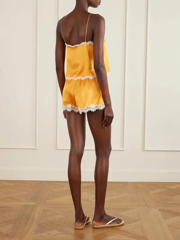DÔEN Loure Lace-trimmed Silk-satin Top