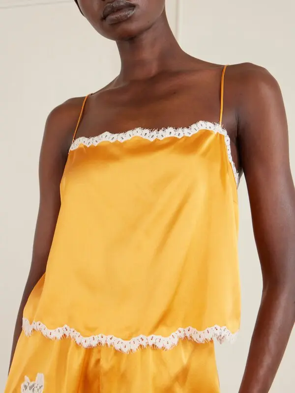 DÔEN Loure Lace-trimmed Silk-satin Top