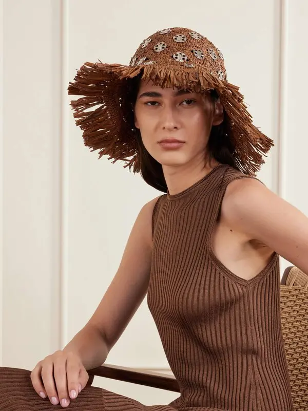 Rabanne Autres Embellished Fringed Raffia Hat