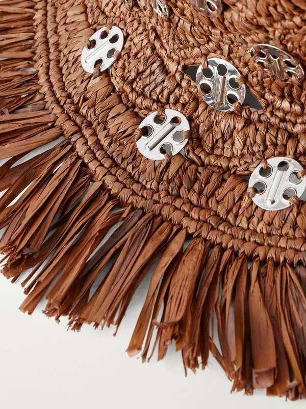 Rabanne Embellished Fringed Raffia Sun Hat