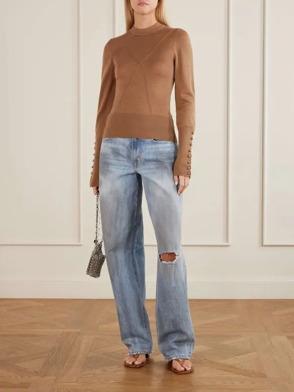 Rabanne Ribbed Embellished Wool And Silk-blend Sweater