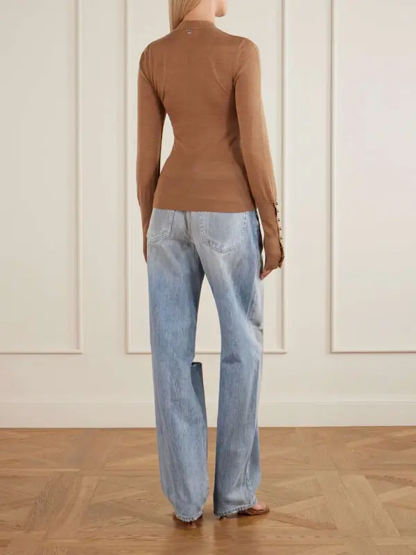 Rabanne Ribbed Embellished Wool And Silk-blend Sweater