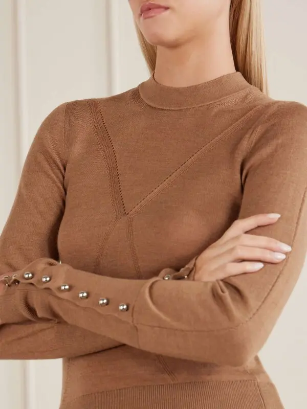 Rabanne Ribbed Embellished Wool And Silk-blend Sweater