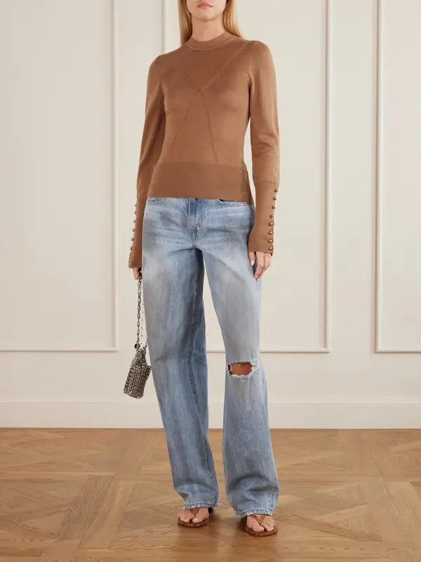 Rabanne Ribbed Embellished Wool And Silk-blend Sweater