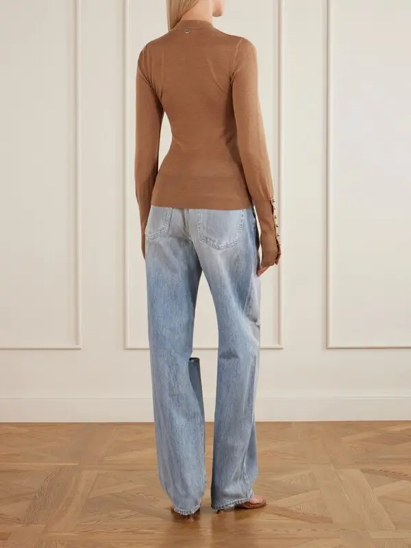 Rabanne Ribbed Embellished Wool And Silk-blend Sweater