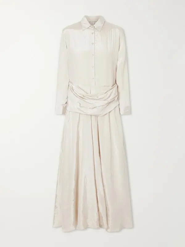 ABADIA Draped Crinkled-satin Midi Dress