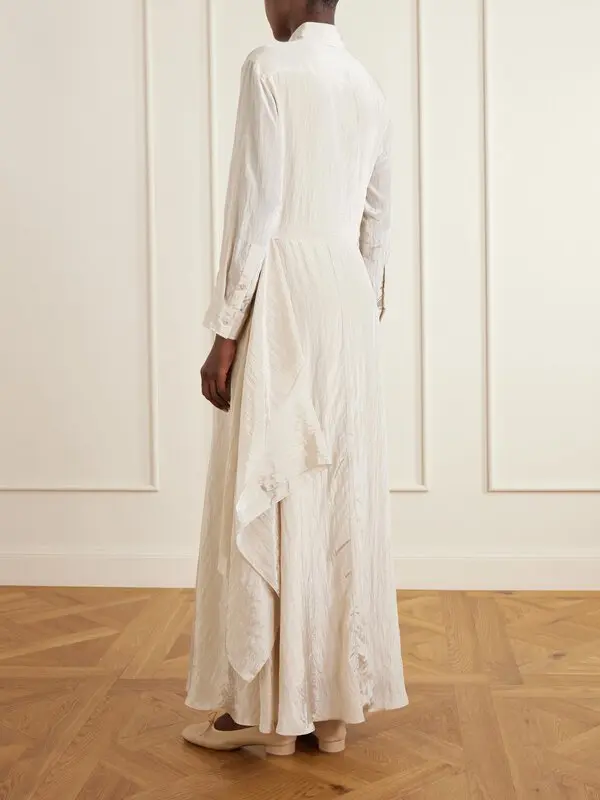 ABADIA Draped Crinkled-satin Midi Dress