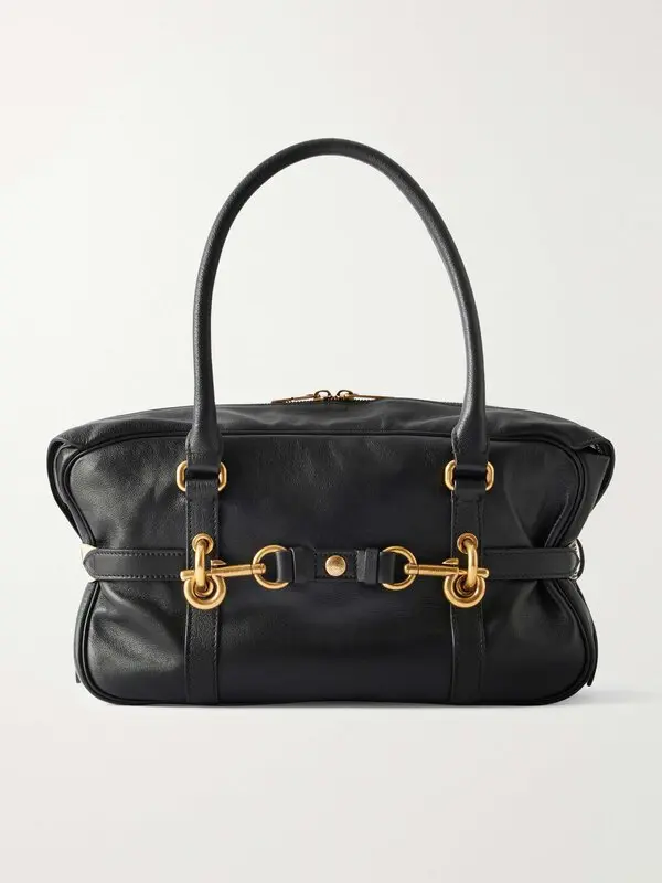 Burberry Embellished Leather Shoulder Bag - Black