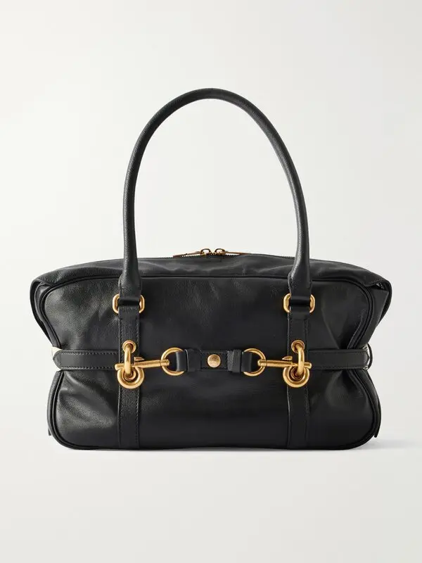 Burberry Embellished Leather Shoulder Bag - Black