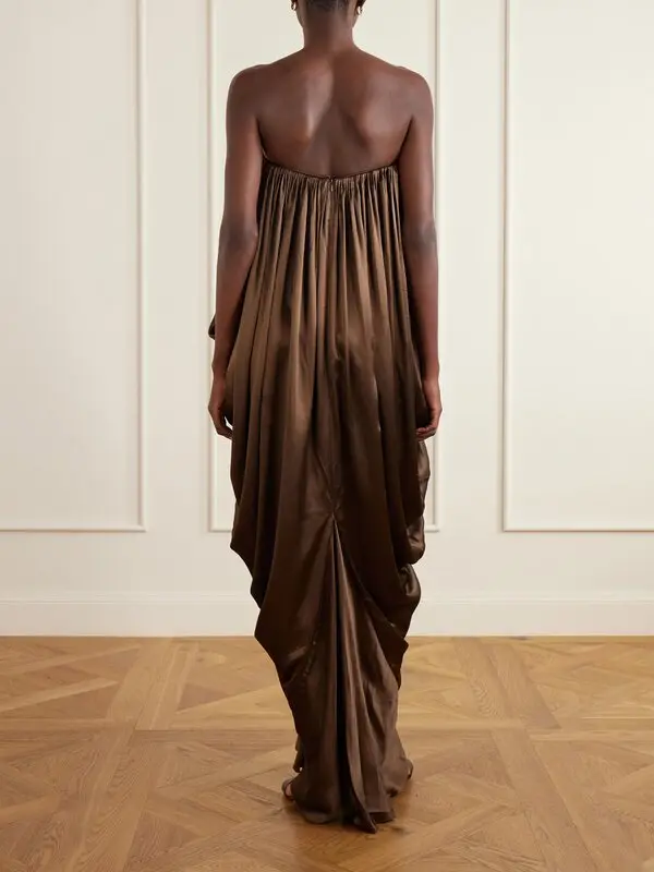 ABADIA Draped Strapless Satin Gown