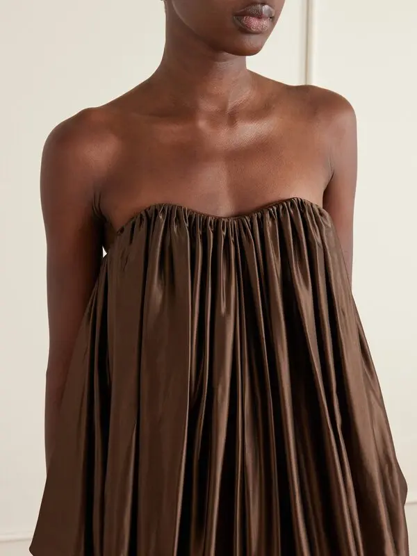 ABADIA Draped Strapless Satin Gown