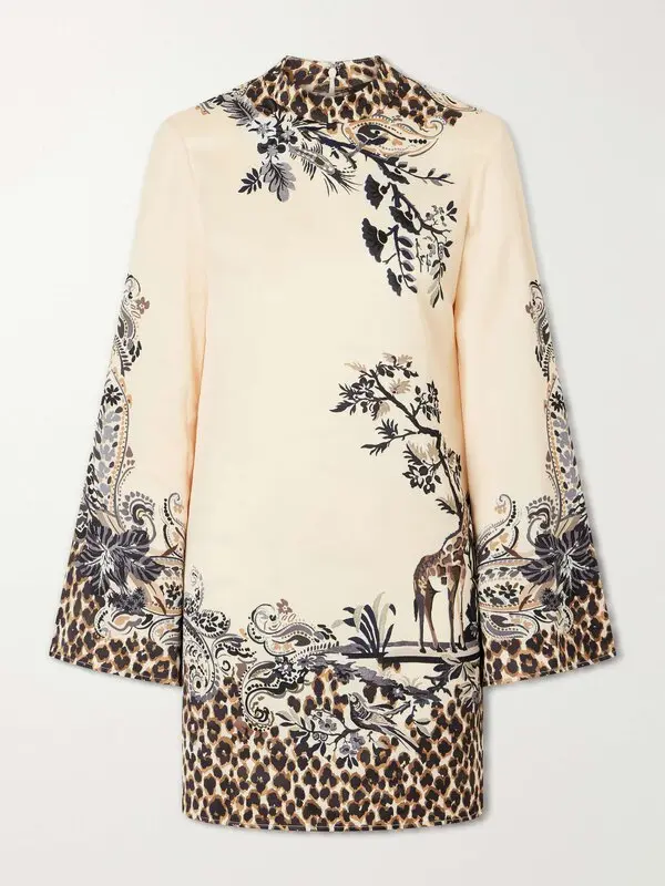 Etro Printed Satin Mini Dress - Beige