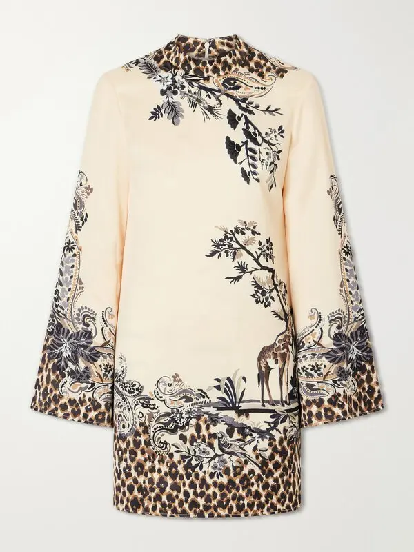 Etro Printed Satin Mini Dress - Neutrals
