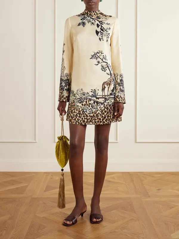 Etro Printed Satin High Neck Mini Dress