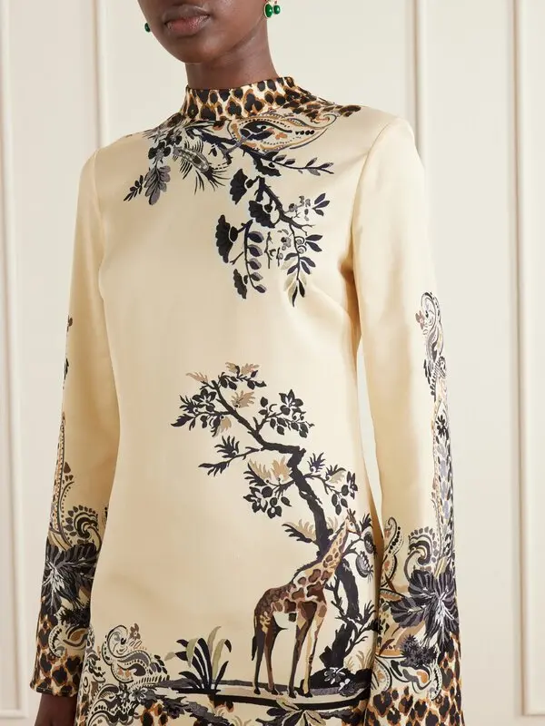 Etro Printed Satin High Neck Mini Dress