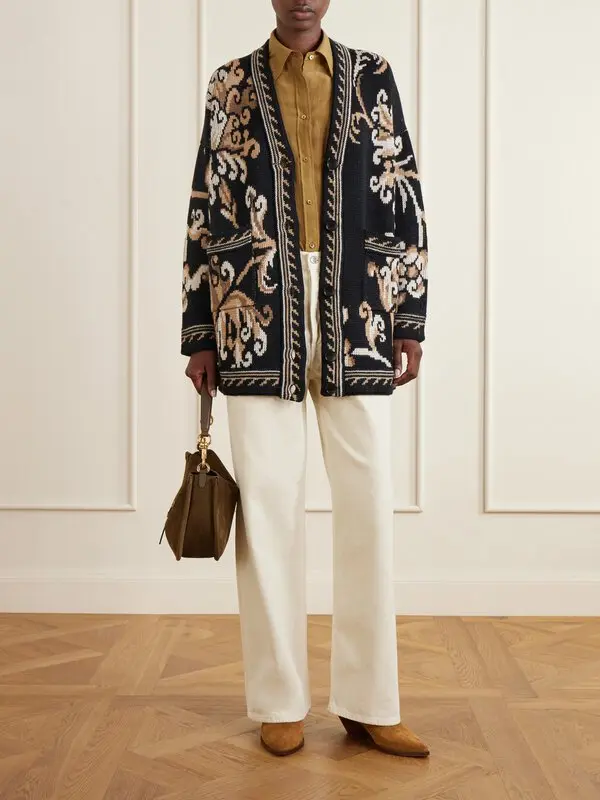 Etro Jacquard-knit Wool Cardigan - Black