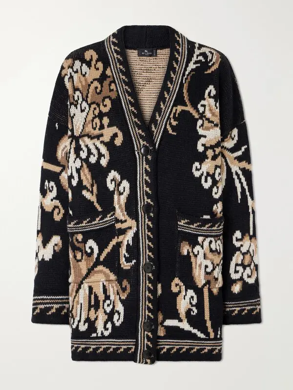 Etro Jacquard-knit Wool Cardigan - Black