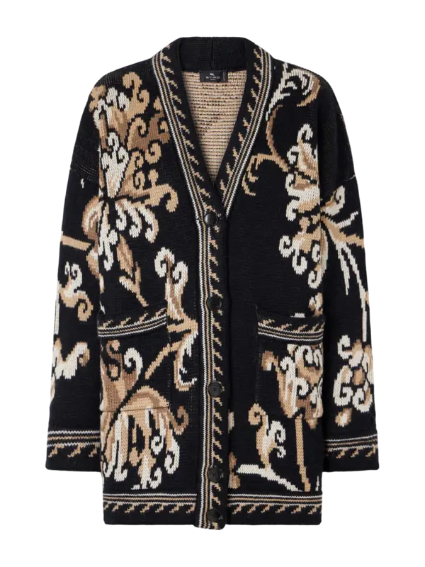 Etro Jacquard-knit Wool Cardigan - Black
