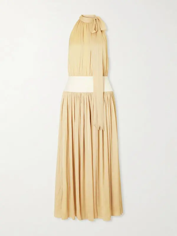 ABADIA Knotted Halterneck Crepon Midi Dress - Yellow